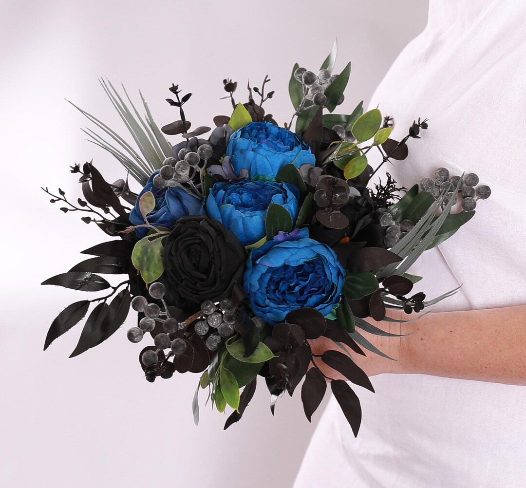 Black Roses Dark Blue Peonies Wedding Bouquet Black Royal Blue Peonies ...