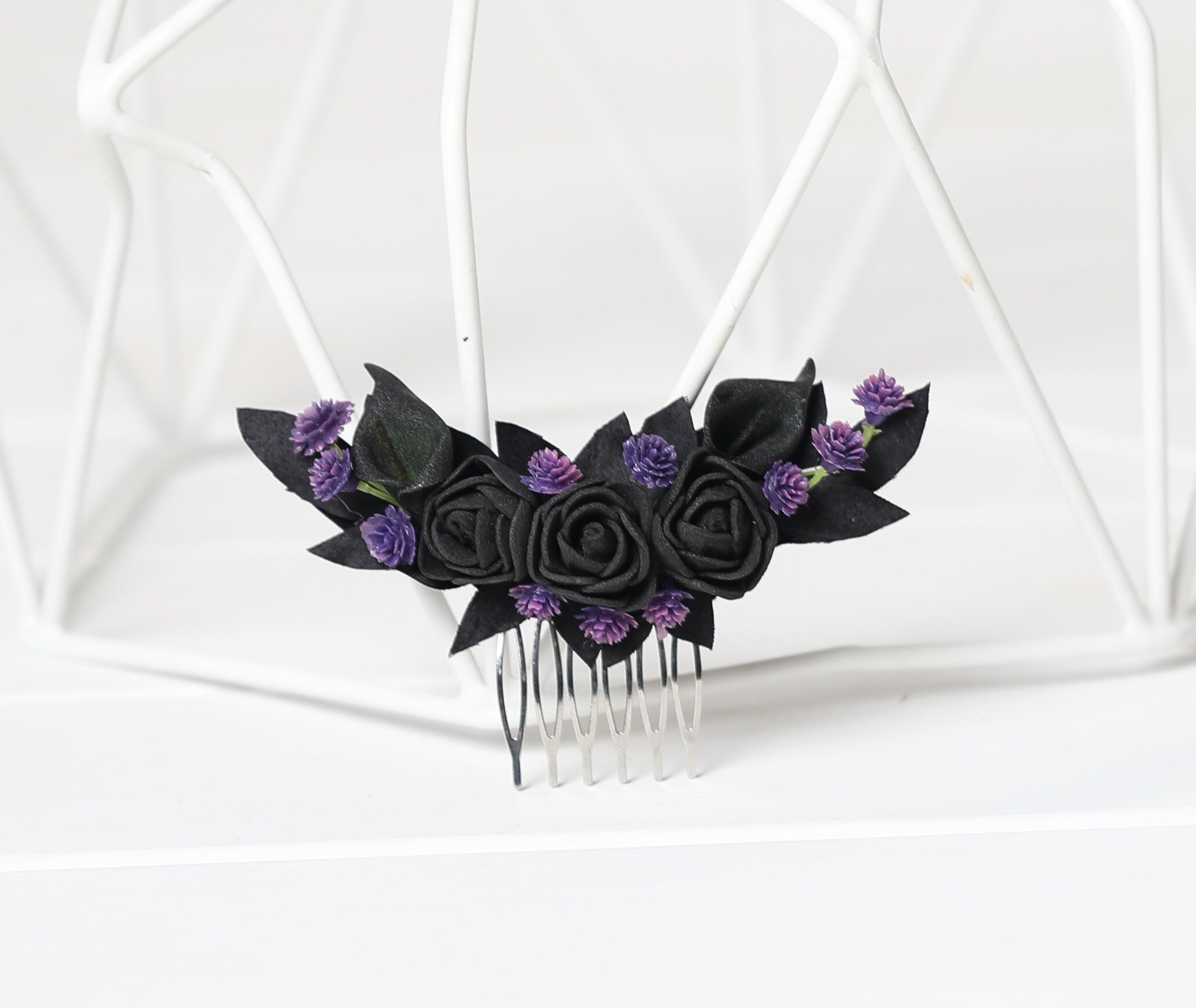 Black Purple Gothic Hair Comb Black Roses and Callas Hair - Etsy