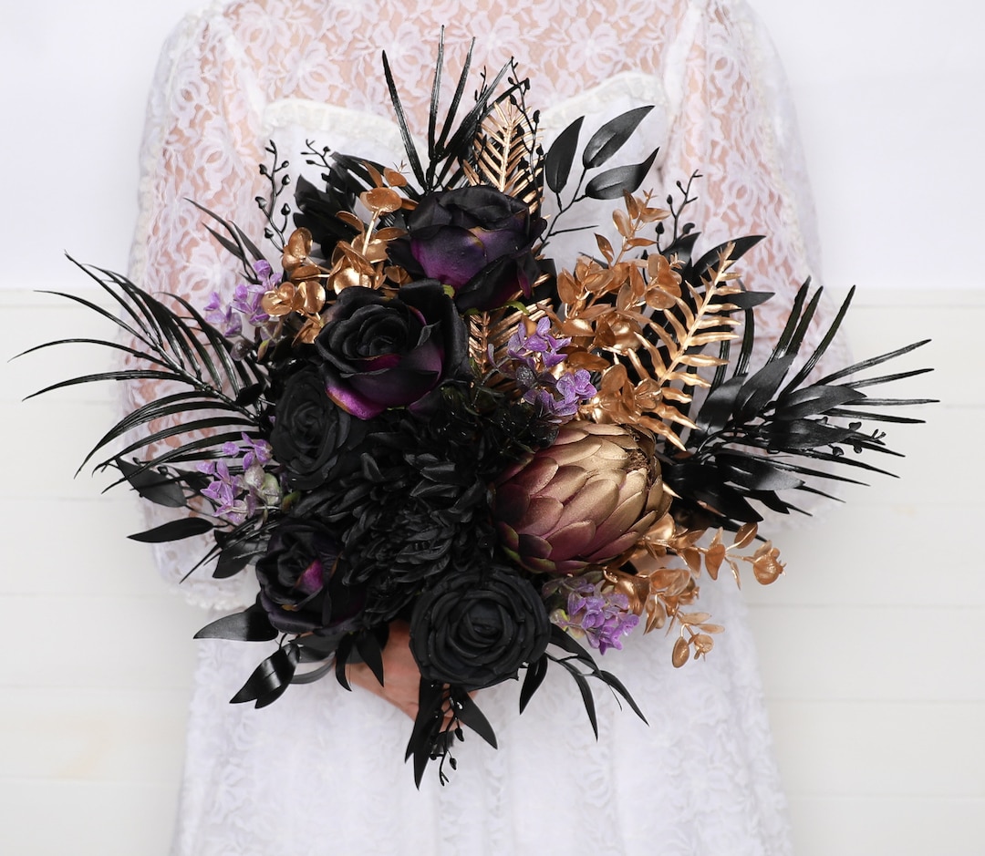 Black Roses Dark Purple Gold Wedding Bouquet Black Roses Purple Gold ...