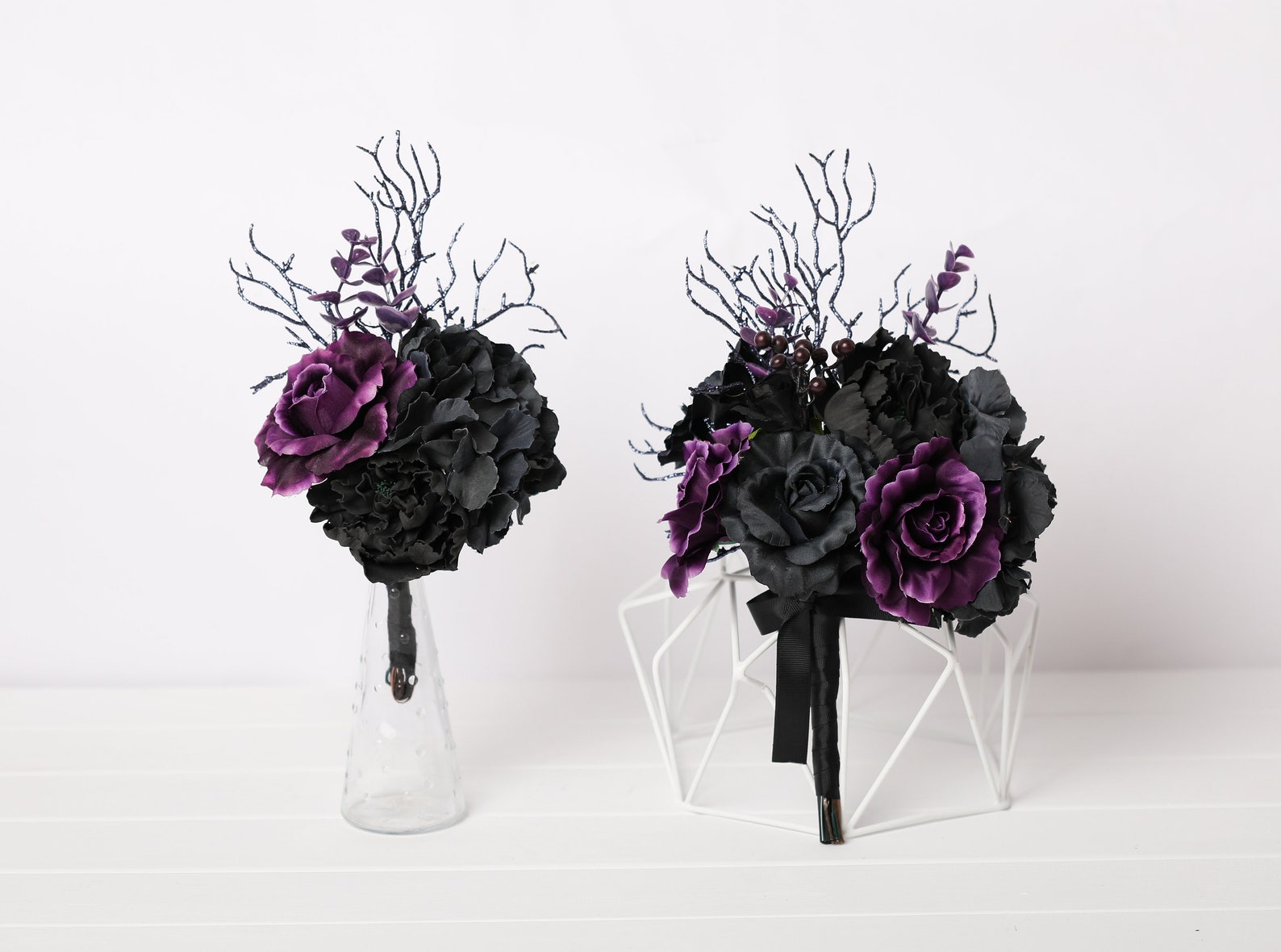 Black Purple Wedding Bouquet, Gothic Purple Wedding Bouquet With ...