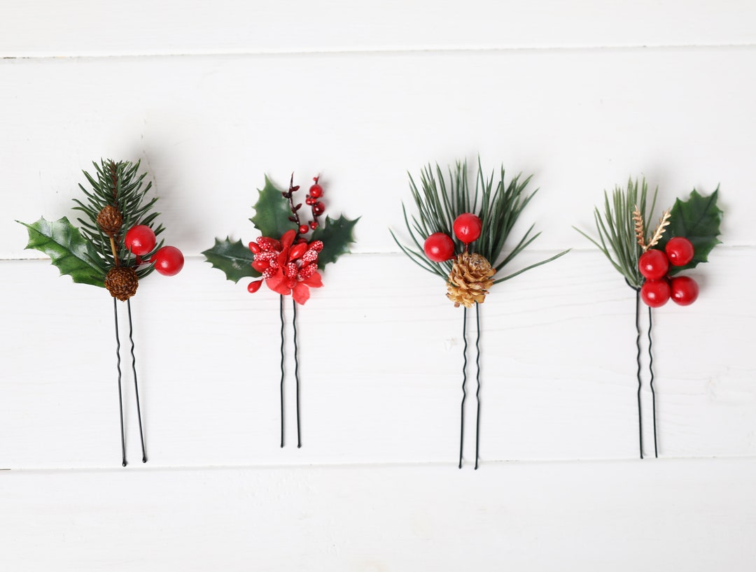Set of 4 Holly Hair Pins Christmas Hair Piece Christmas Hair Accessory ...