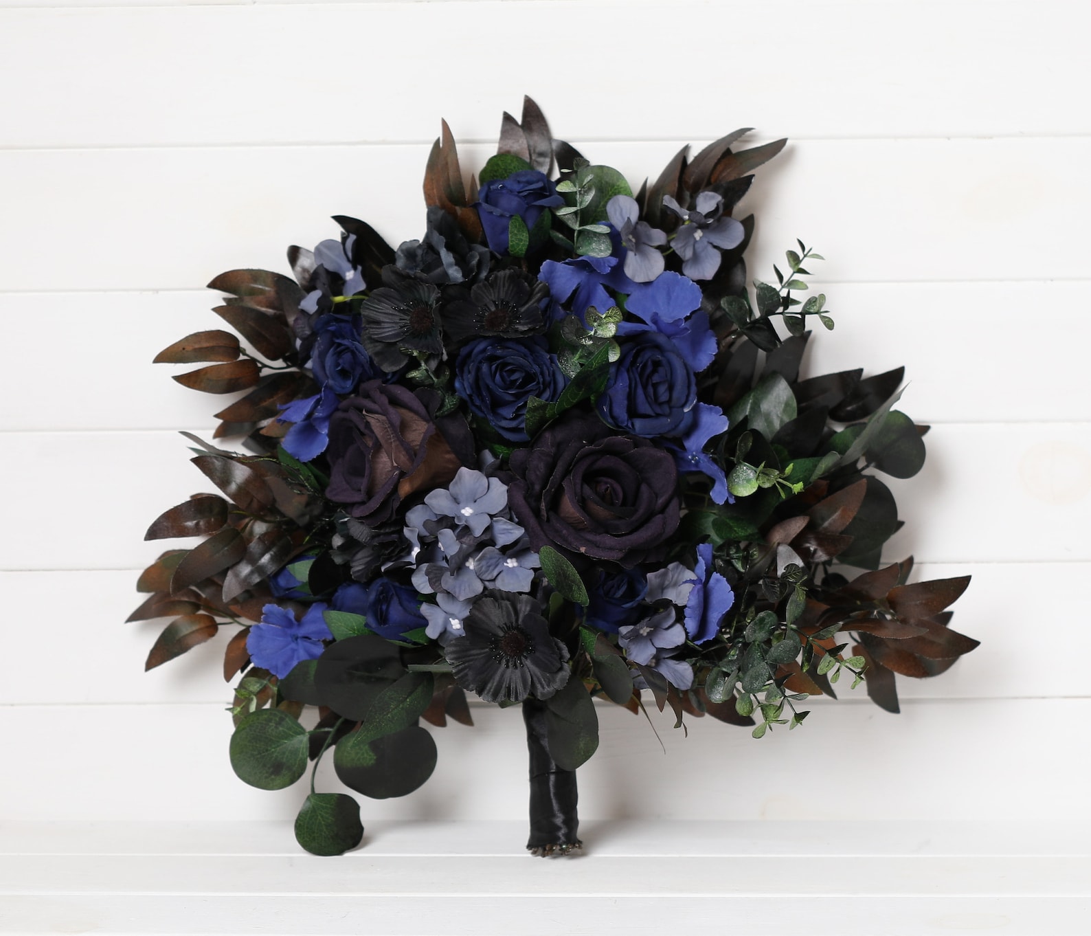 Black Royal Blue Gothic Wedding Bouquet, Black Gray Brown Wedding ...