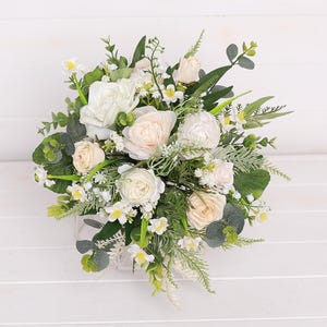 Rustic Ivory Cream Roses Wedding Bouquet Cream Roses Green Eucalyptus ...