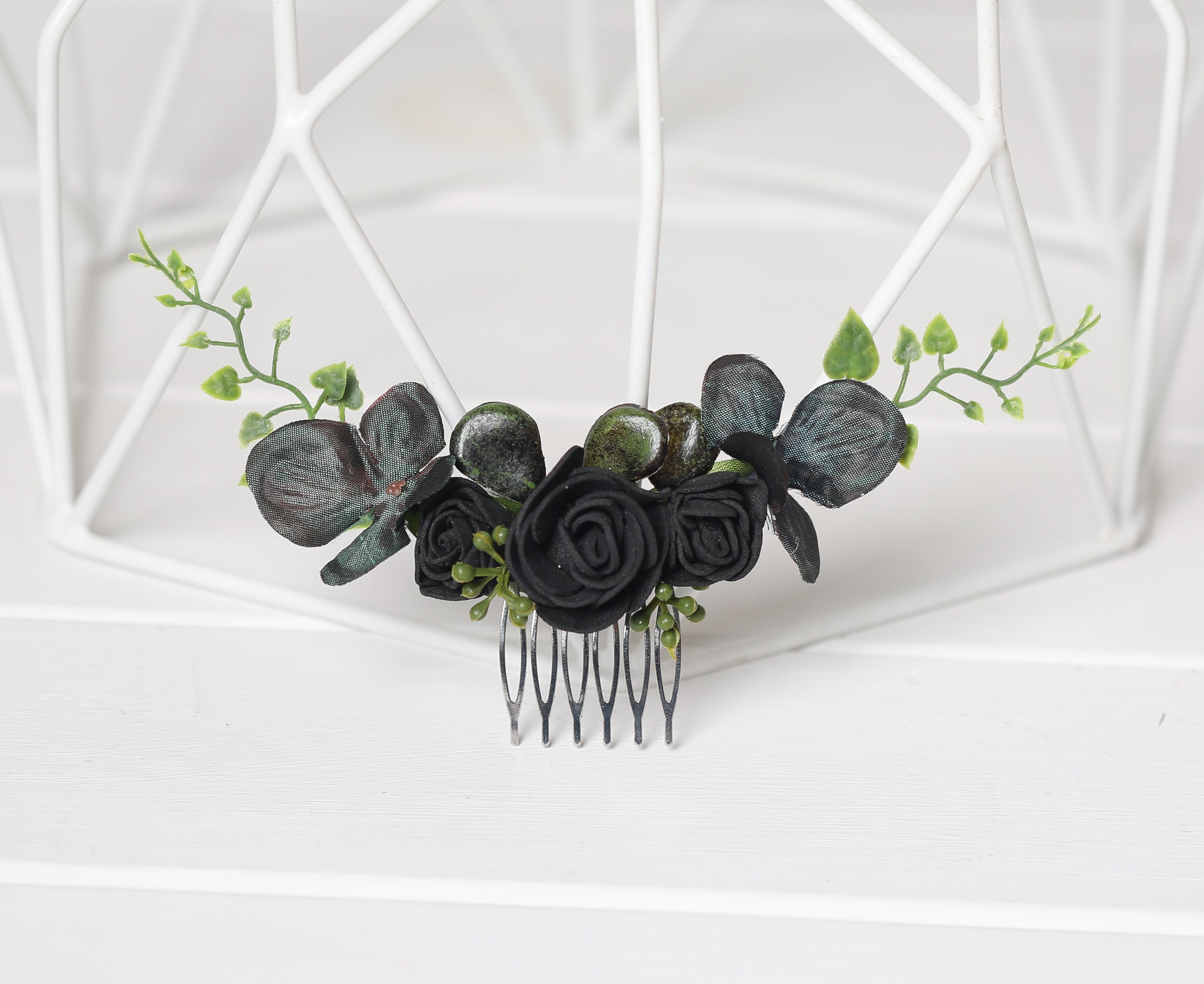 Black Green Gothic Hair Comb, Goth Wedding Hair Comb, Black Green ...