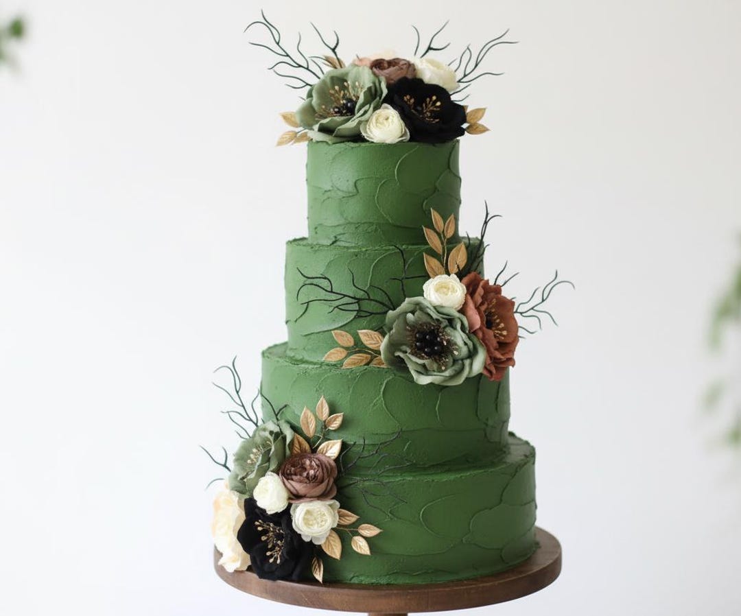 Black Moss Green Cake Topper Dusty Emerald Green Brown Ivory Cake ...