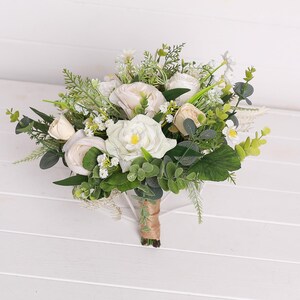 Rustic Ivory Cream Roses Wedding Bouquet Cream Roses Green Eucalyptus ...