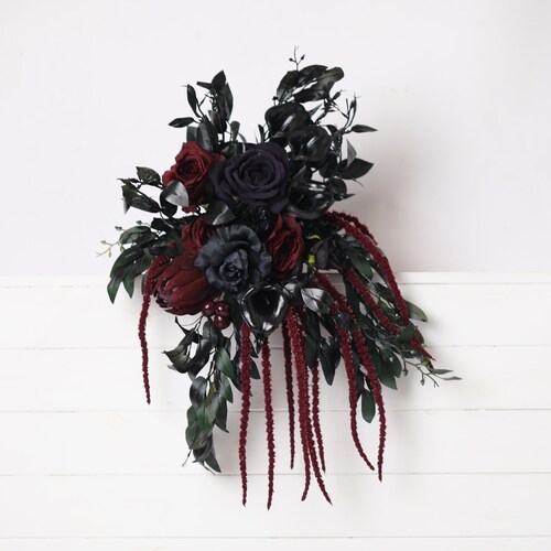 Gothic Wedding Bouquet Burgundy Black Cascading Bouquet - Etsy