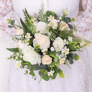Rustic Ivory Cream Roses Wedding Bouquet Cream Roses Green Eucalyptus ...