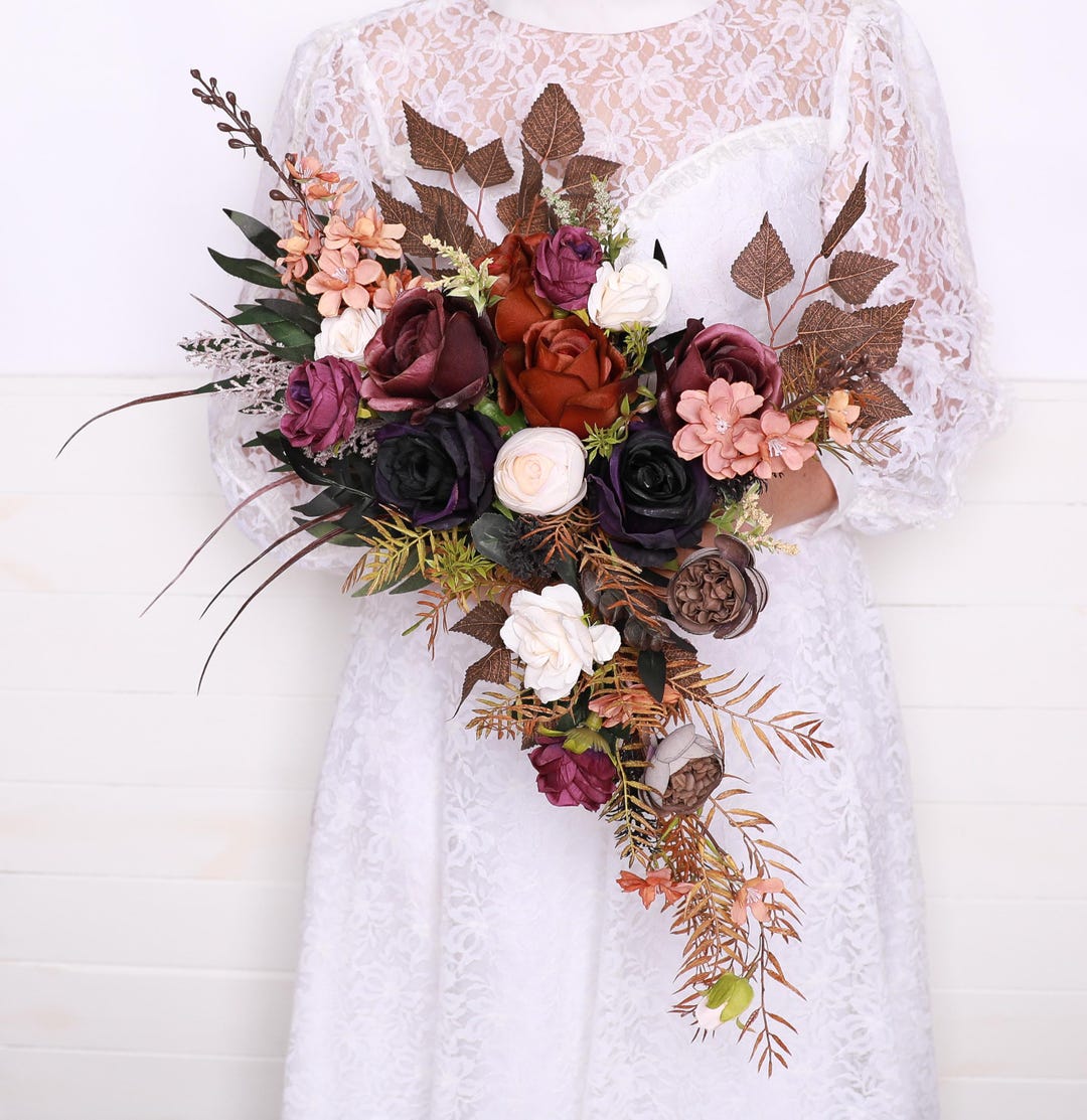 Fall Brown Rust Wedding Bouquet Rust Ivory Roses Wedding Bouquet Fall ...