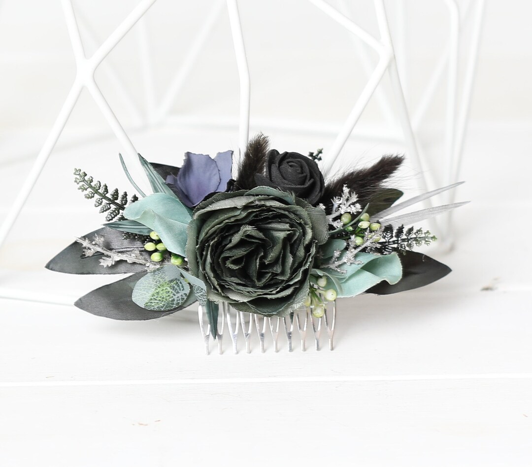Black Moss Green Gothic Hair Comb, Goth Deep Green Hair Comb Bridal ...