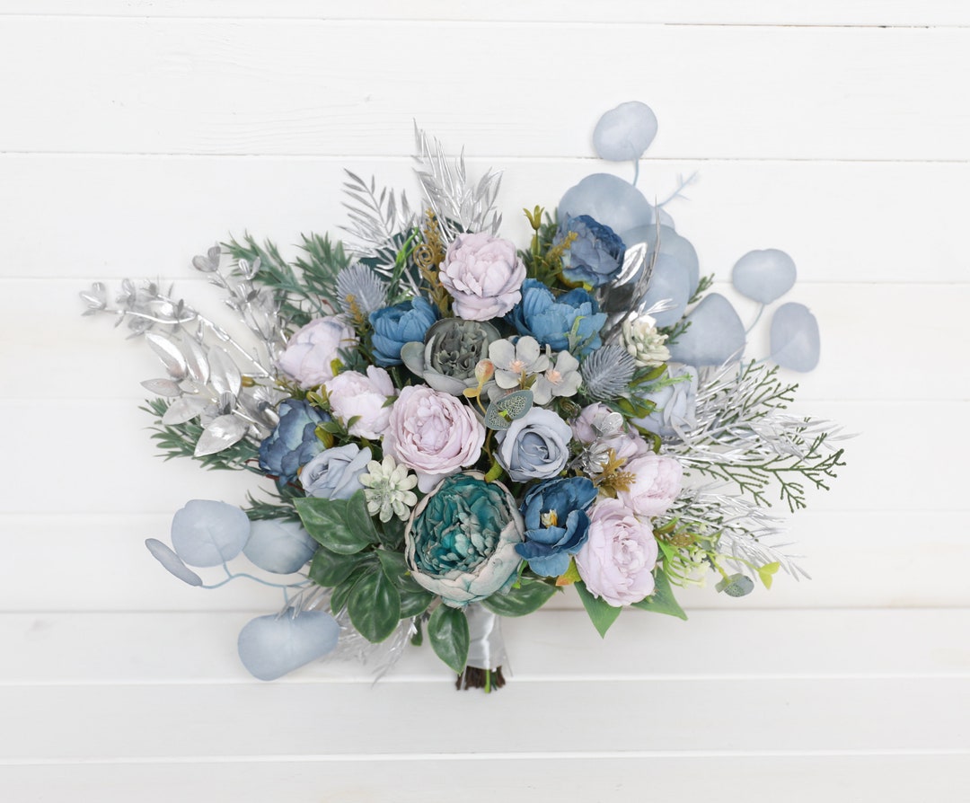 Gray Dusty Blue Silver Wedding Bouquet, Dusty Blue Silver Rustic ...