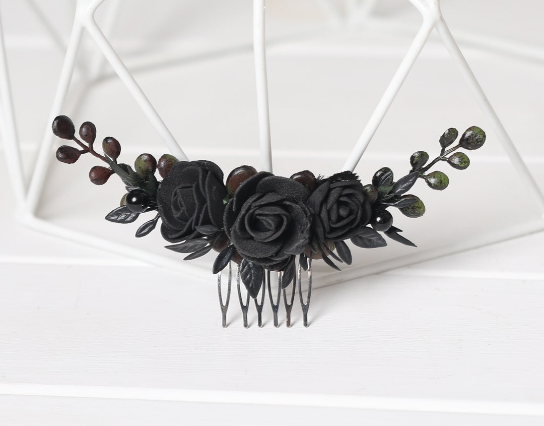 Black Gothic Hair Comb, Goth Wedding Hair Comb, Black Halloween Hair ...