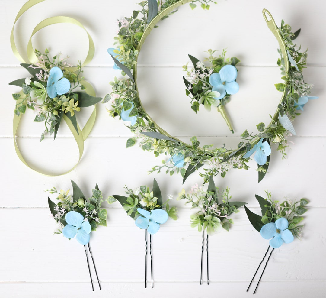 Greenery Blue Flower Crown, Greenery Leaf Boutonniere, Greenery Halo ...