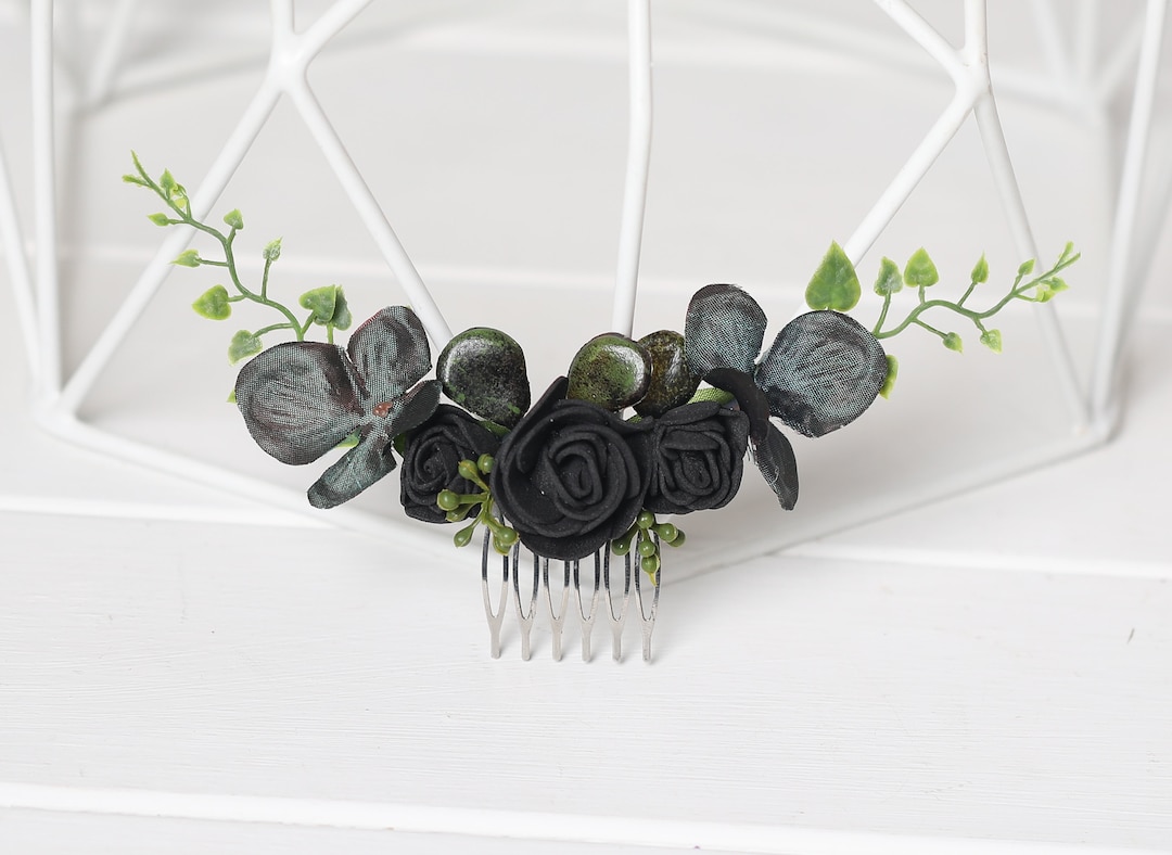Black Green Gothic Hair Comb, Goth Wedding Hair Comb, Black Green ...