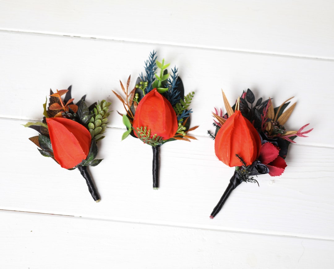 Rust Orange Physalis Pod Wedding Boutonniere, Chinese Lantern Gothic ...
