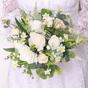 Rustic Ivory Cream Roses Wedding Bouquet Cream Roses Green Eucalyptus ...