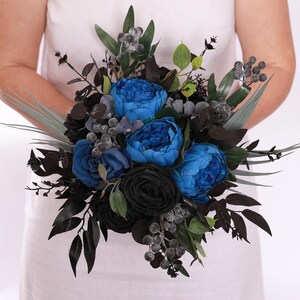 Black Roses Dark Blue Peonies Wedding Bouquet Black Royal Blue Peonies ...