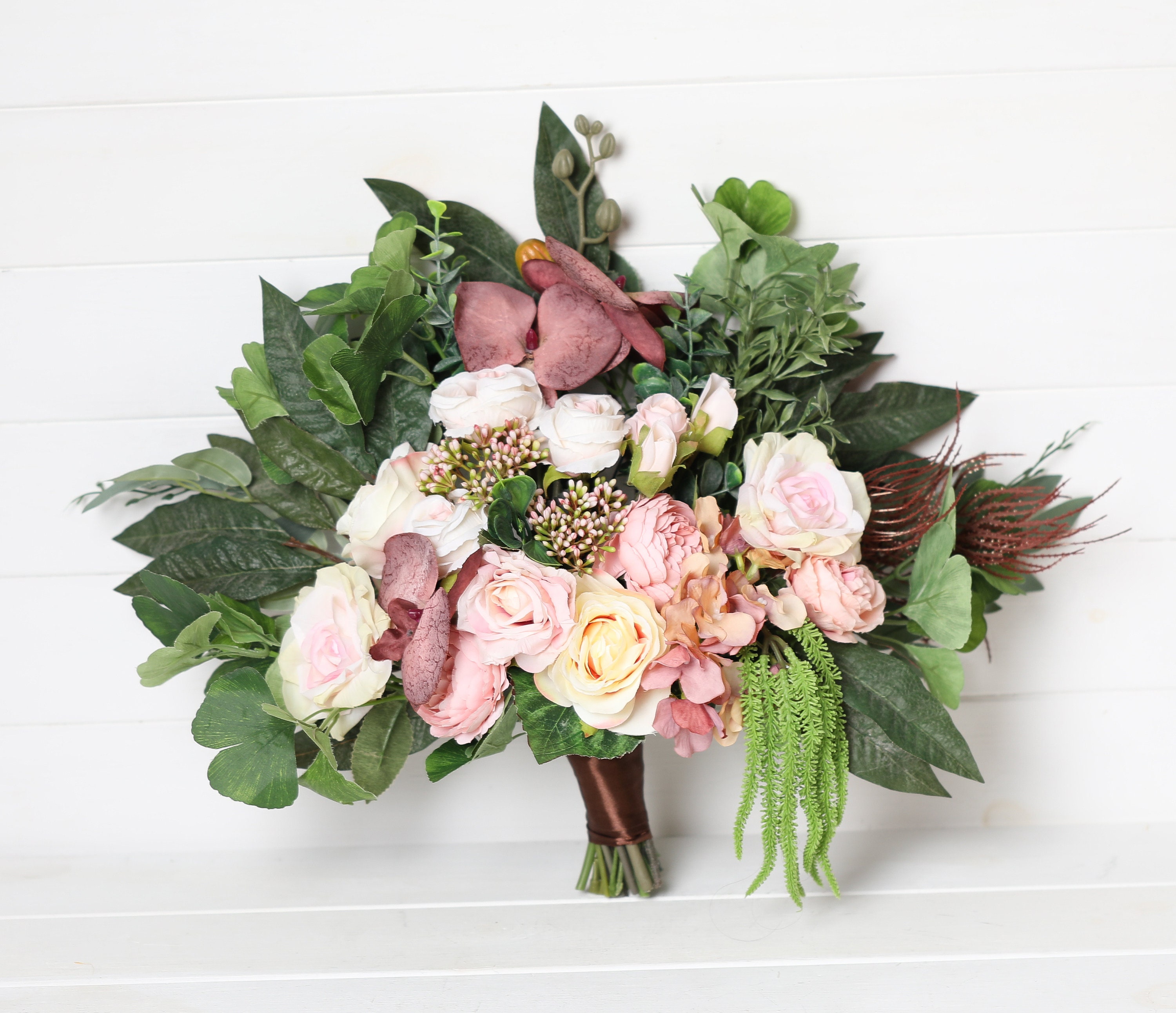 Boho Dusty Rose Cream Wedding Bouquet, Blush Pink Roses Bridal Bouquet ...