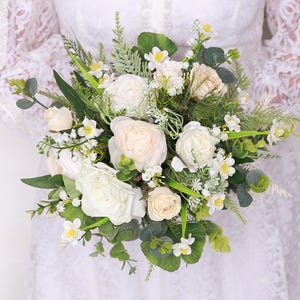 Rustic Ivory Cream Roses Wedding Bouquet Cream Roses Green Eucalyptus ...