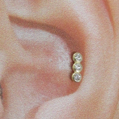 14k Solid Gold Inner Conch Piercing Triple Prubg Set Cz's - Etsy