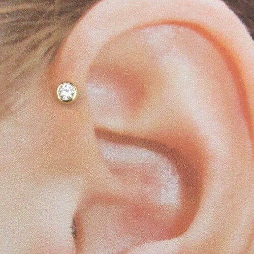 14k Solid Gold Forward Helix Piercing Bezel Set 4mm Flat Ball - Etsy