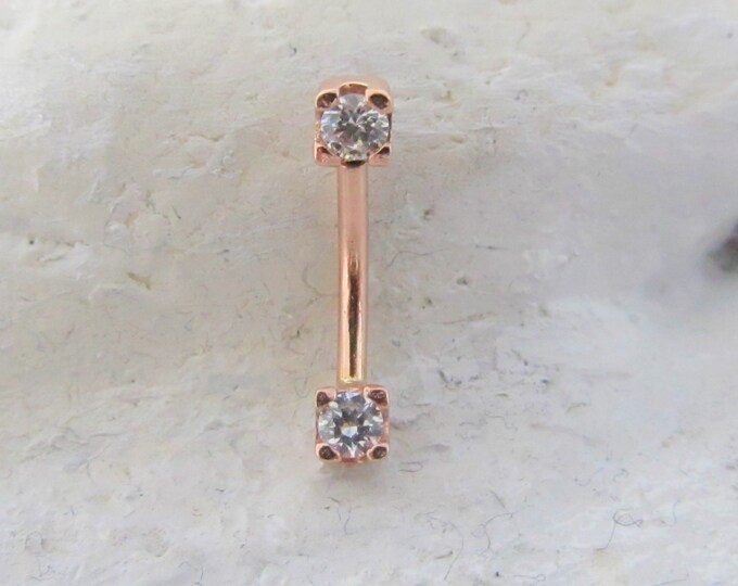 14k Solid Rose Gold Rook Piercing,daith Piercing,front Facing Double ...