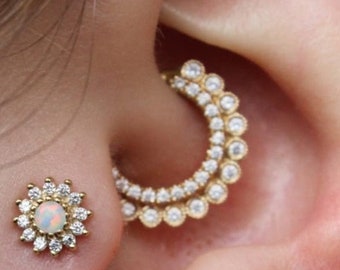 14k Gold Daith Piercing Double Bezel Cz Curved Barbell..16g..6 | Etsy