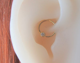 14kt Solid Gold Daith Piercing RingClicker with Black | Etsy