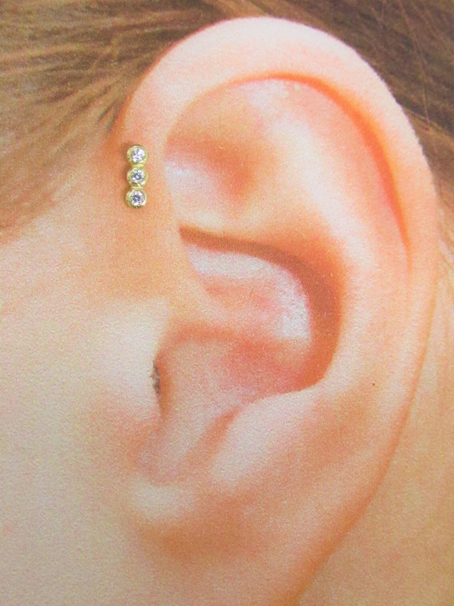 14k Solid Gold Forward Helix Piercingcartilage 3 Bezel Set | Etsy
