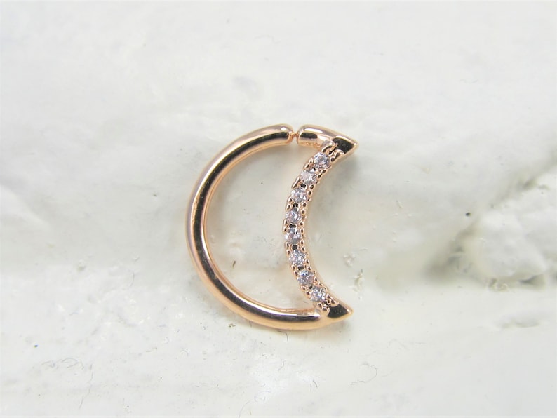Rose Gold Plated Moon Cz's Daith Piercing Bendable Ring..18g Or..16g ...