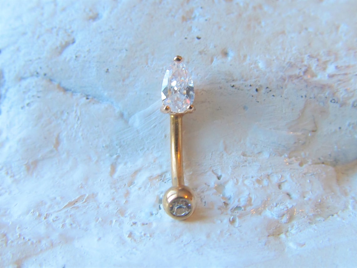 Rose Gold Rook Piercing Double Jeweled Tear Drop Curved | Etsy