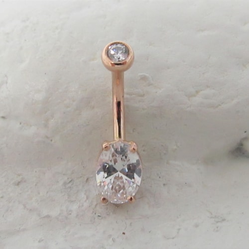 14k Solid Gold Double Cz Navel Belly Ringinternally - Etsy