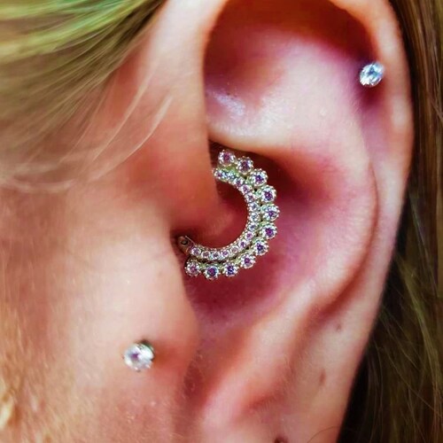 14k Rose Gold Daith Piercing Blue Opalsdaith Piercing Clicker - Etsy