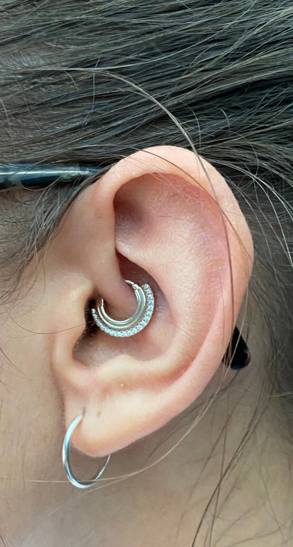 14k Solid White Gold Daith Piercing Lined Cz | Etsy