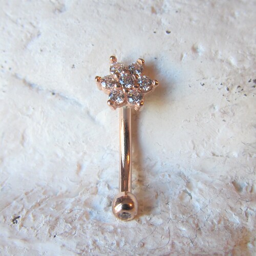 14k Solid Gold Rook Piercing Curved Flower - Etsy