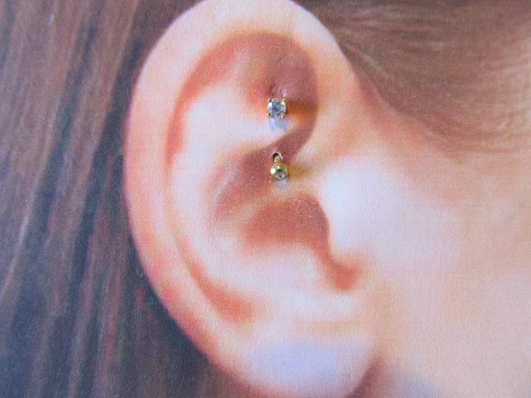 Golden Rook Piercing Round Cz Double Jeweled Curved - Etsy
