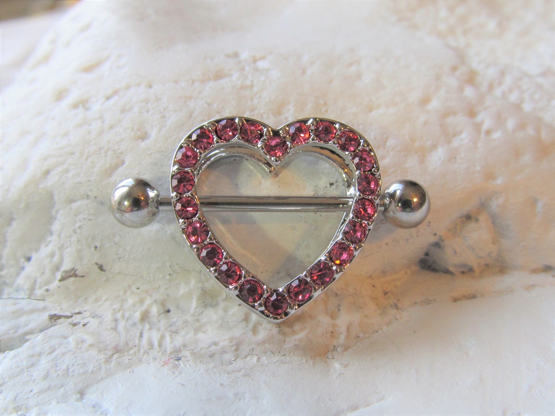 Pink Paved Heart Nipple Shield Ring Barbell..14g..22mm(single One) - Etsy