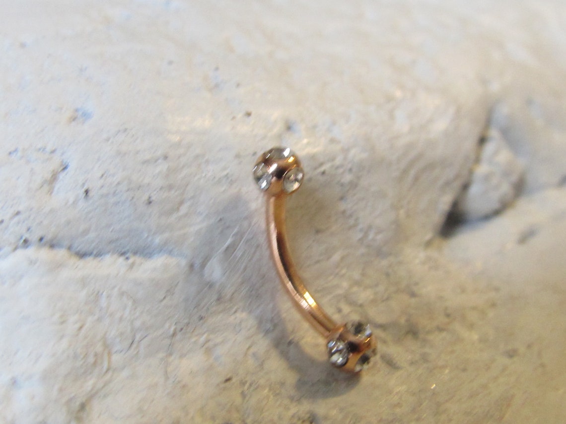 Rose Gold Rook Piercing Multistone Surgical Steel Curved Barbell..16g ...
