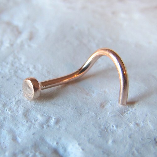 14k Solid Rose Gold Tiny Plate Flat Nose Ring Stud Twist..20g - Etsy