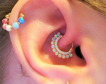 14k Rose Gold Daith Piercing Blaue Opale Daith Piercing Clicker Ring.16g.8mm Innendurchmesser .Solid Gold Etsy