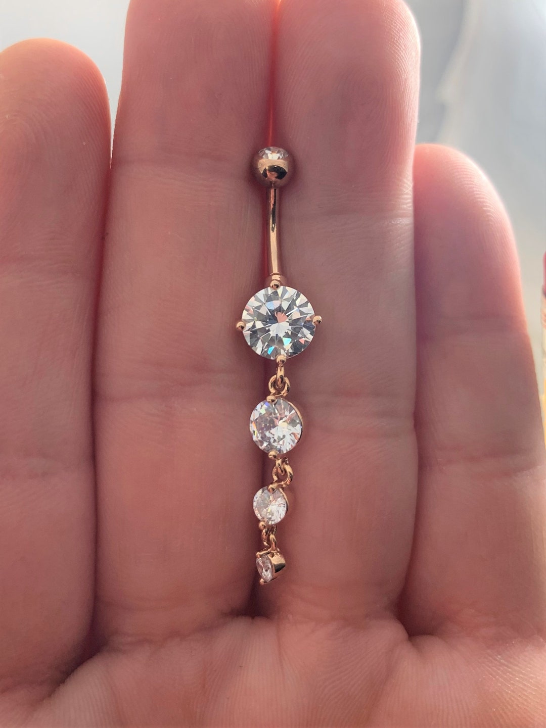 Rose Gold Dangly 4 Cz's Long Belly Ring..14g..10mm - Etsy