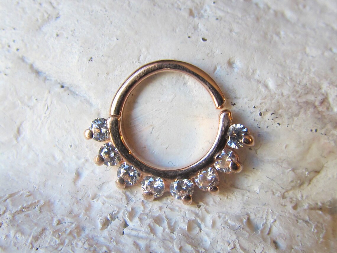 14k Solid Rose Gold Daith Piercing Bendable Cz Ring..16g..8mm | Etsy