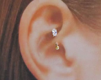 Daith Piercing Prung Set Oval Cz Curved Barbell..16g..8mm..3mm | Etsy