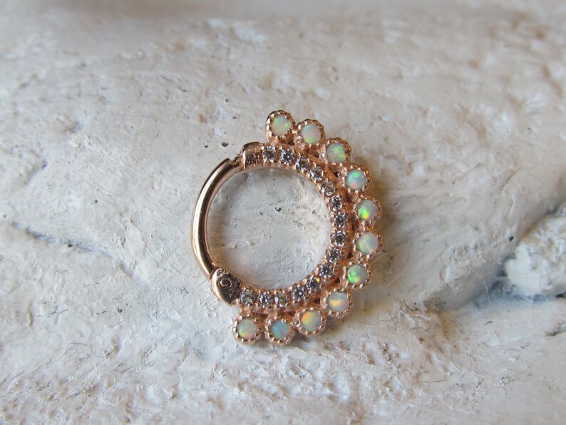 14k Solid Rose Gold Daith Opal Cz's Clicker Ring..16g..8mm - Etsy