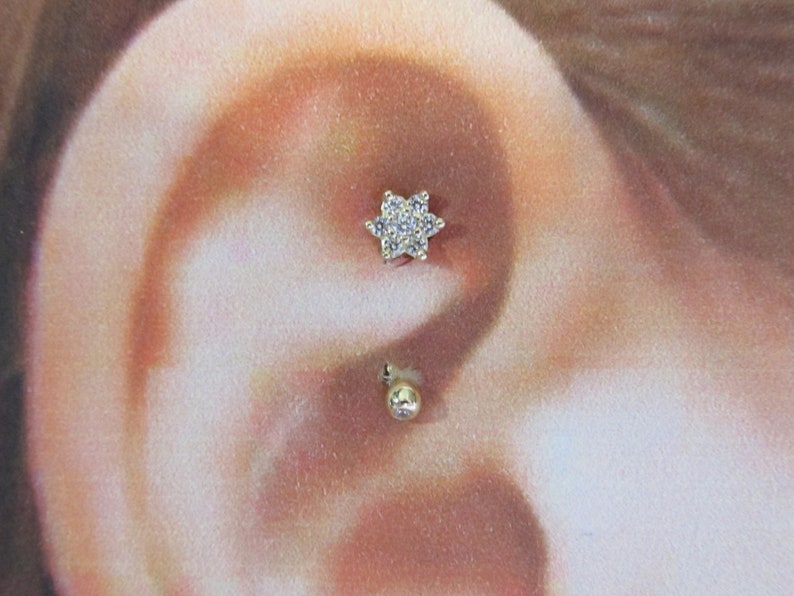 14k Solid Gold Rook Piercing Curved Flower - Etsy