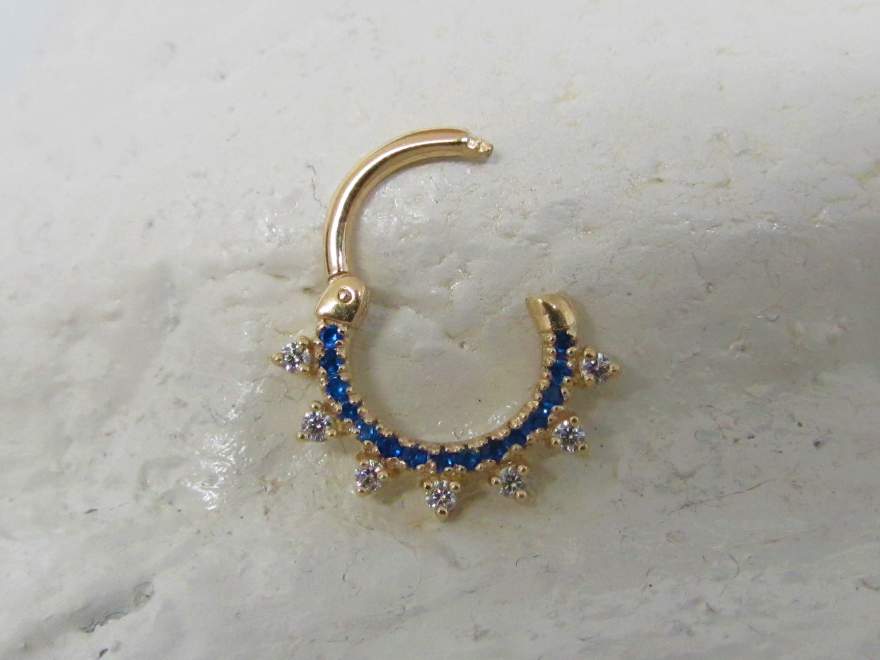 14k Yellow Gold Daith Piercing Blue and Clear Cz's Clicker - Etsy Canada