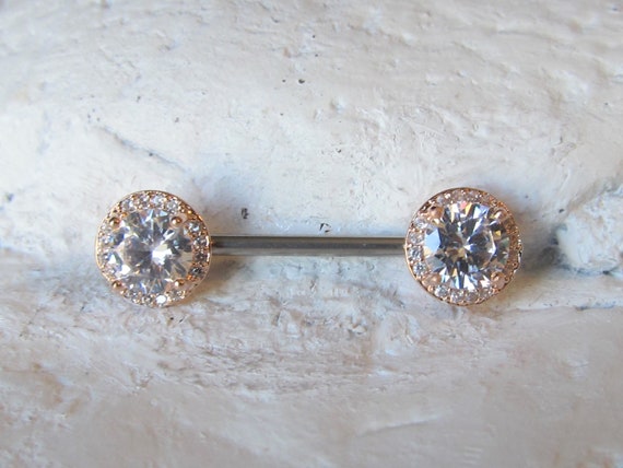 Rose Gold Nipple Piercing Multistone Surgical Steel | Etsy