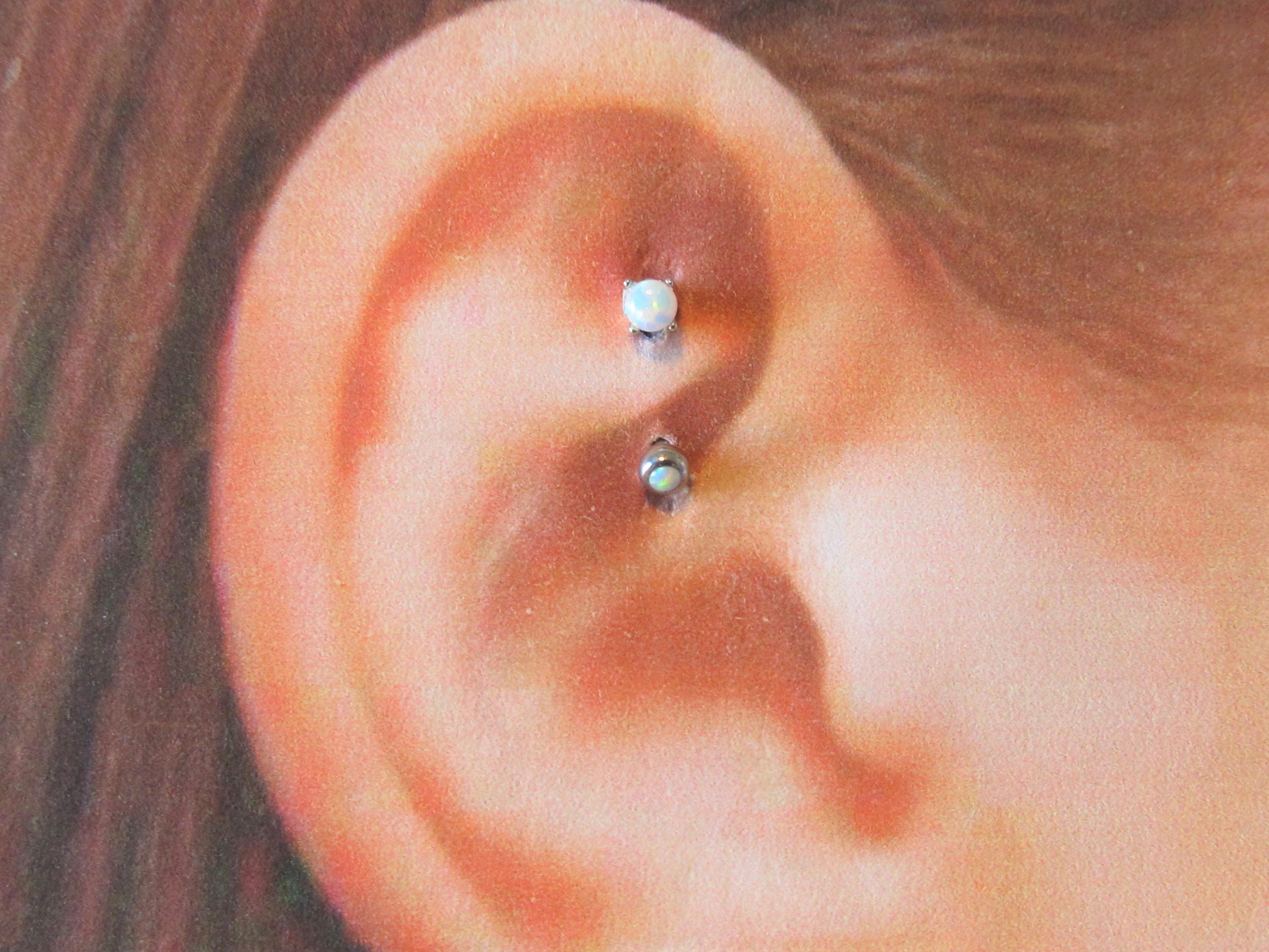 White Opal Rook Piercing Double Jeweled Curved - Etsy