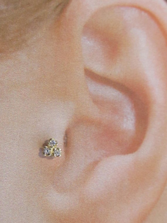 14k Solid Gold Tragus Piercing Prung Set 3 Cz Barbell Ring | Etsy