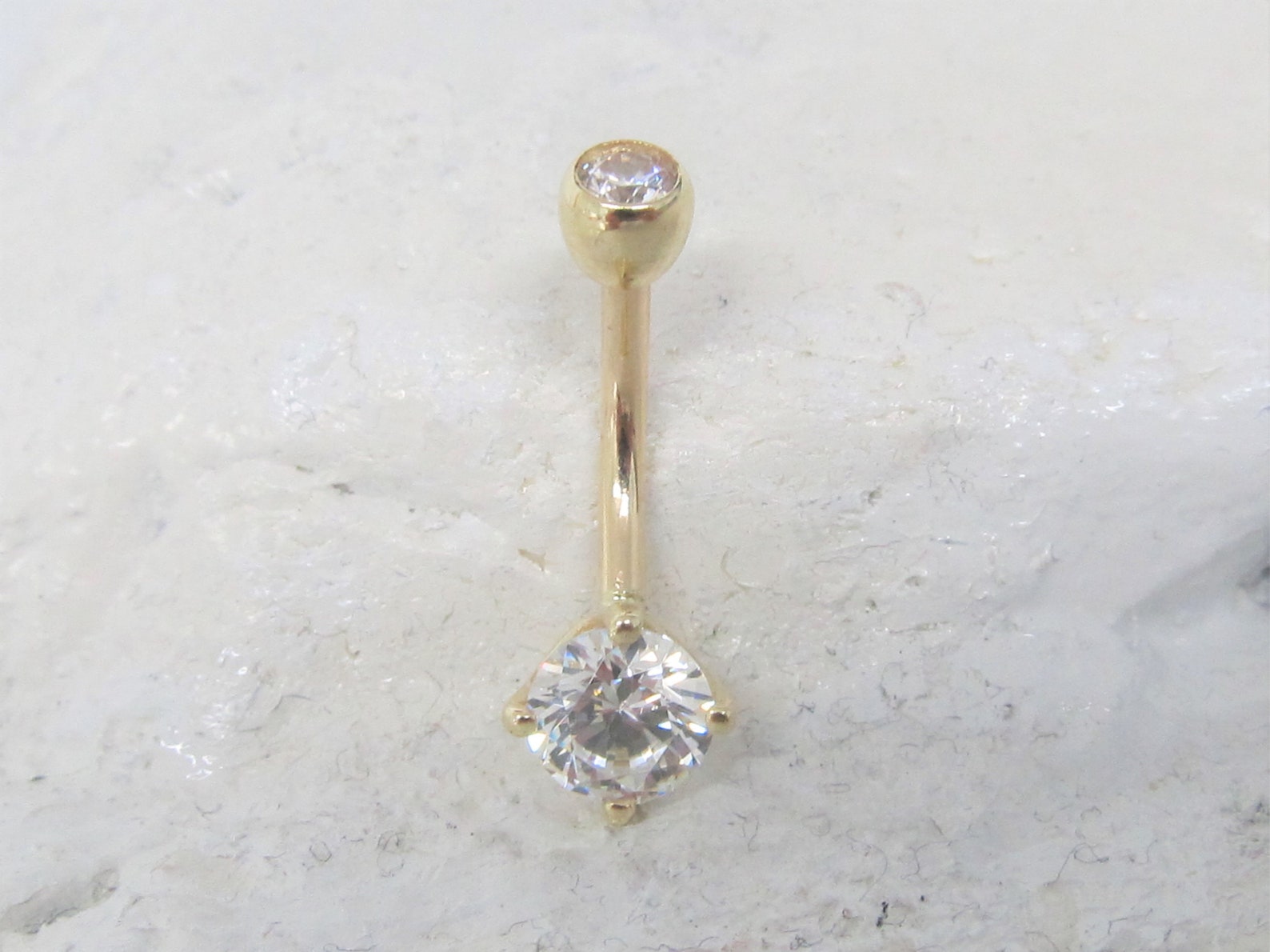 14K solid gold Belly button ring with white | Etsy